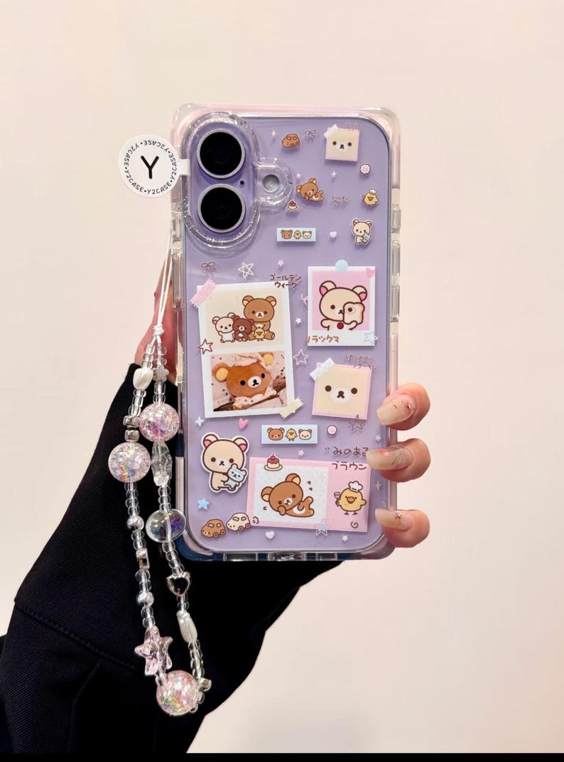 Kawaii Rilakkuma Polaroid Case With Beaded Charm, Cute Bear Sticker ...