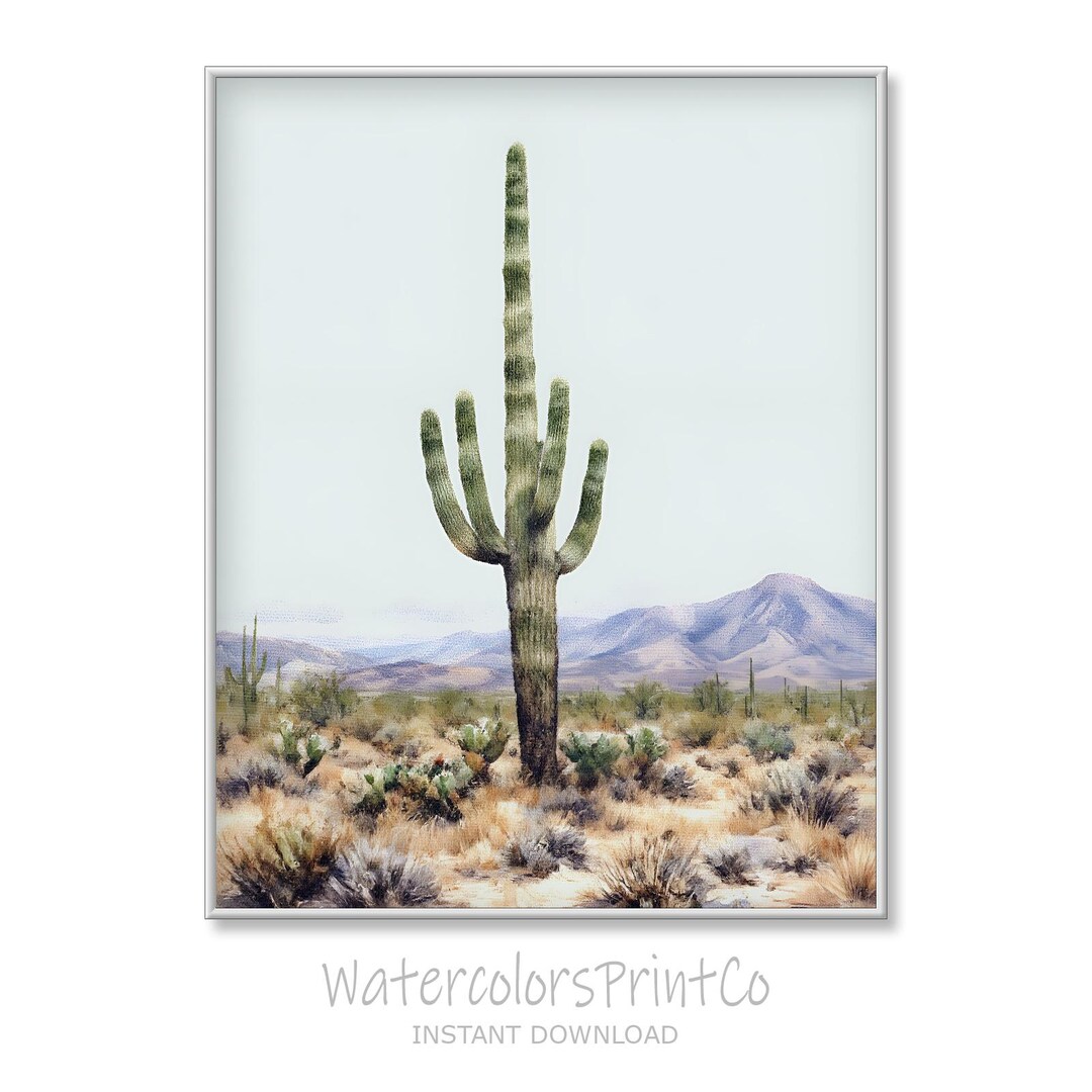 Southwestern Cactus Watercolor Painting – Desert Landscape, Saguaro Art ...