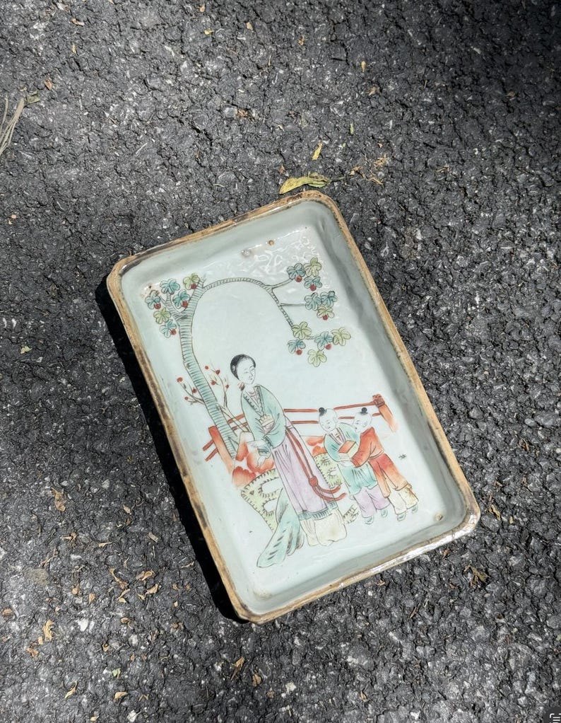 Late Qing Famille Rose Square Dish, Antique Chinese Porcelain Figure ...