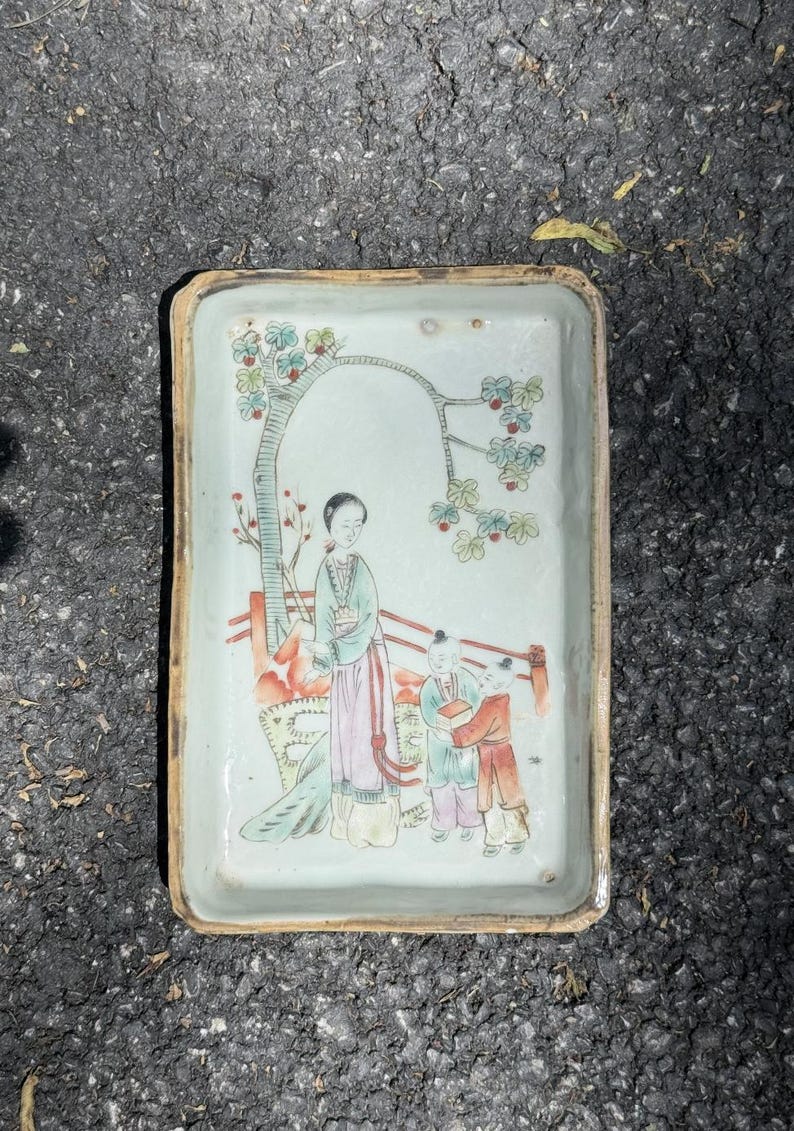 Late Qing Famille Rose Square Dish, Antique Chinese Porcelain Figure ...