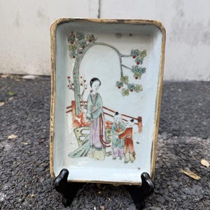 Late Qing Famille Rose Square Dish, Antique Chinese Porcelain Figure ...