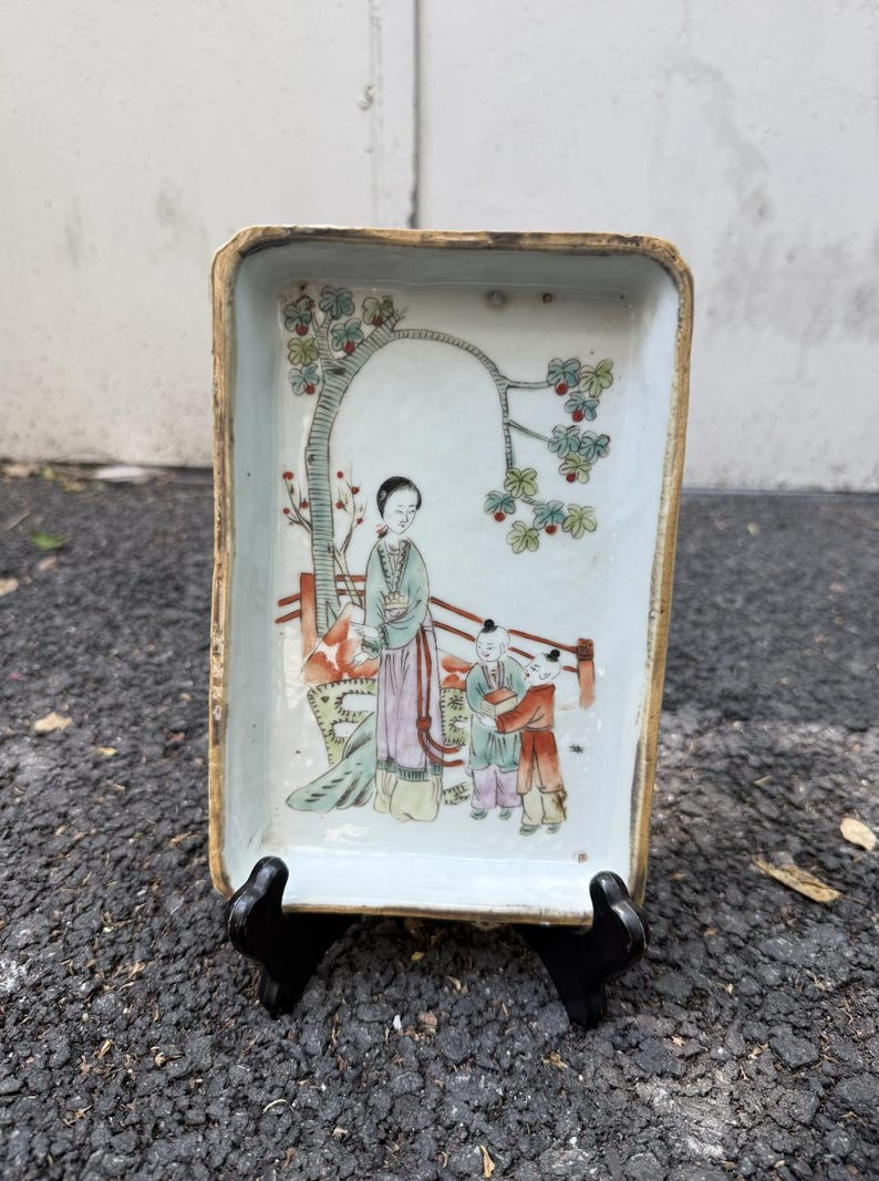 Late Qing Famille Rose Square Dish, Antique Chinese Porcelain Figure ...