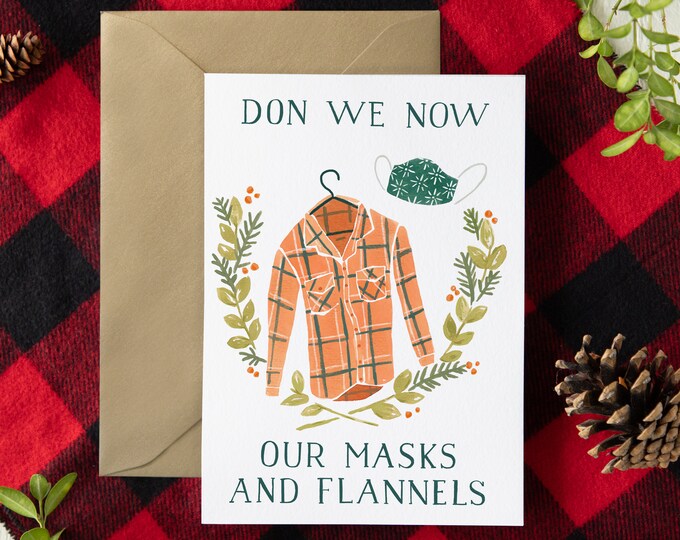Masks and Flannels Holiday Card // Set of 8 - Etsy