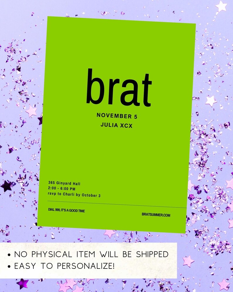 DIGITAL DOWNLOAD Brat Theme Invitation - Etsy