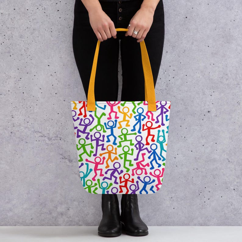 Colorful Stick Figure Tote Bag, Retro Doodle Shopper, Pride Inspired ...