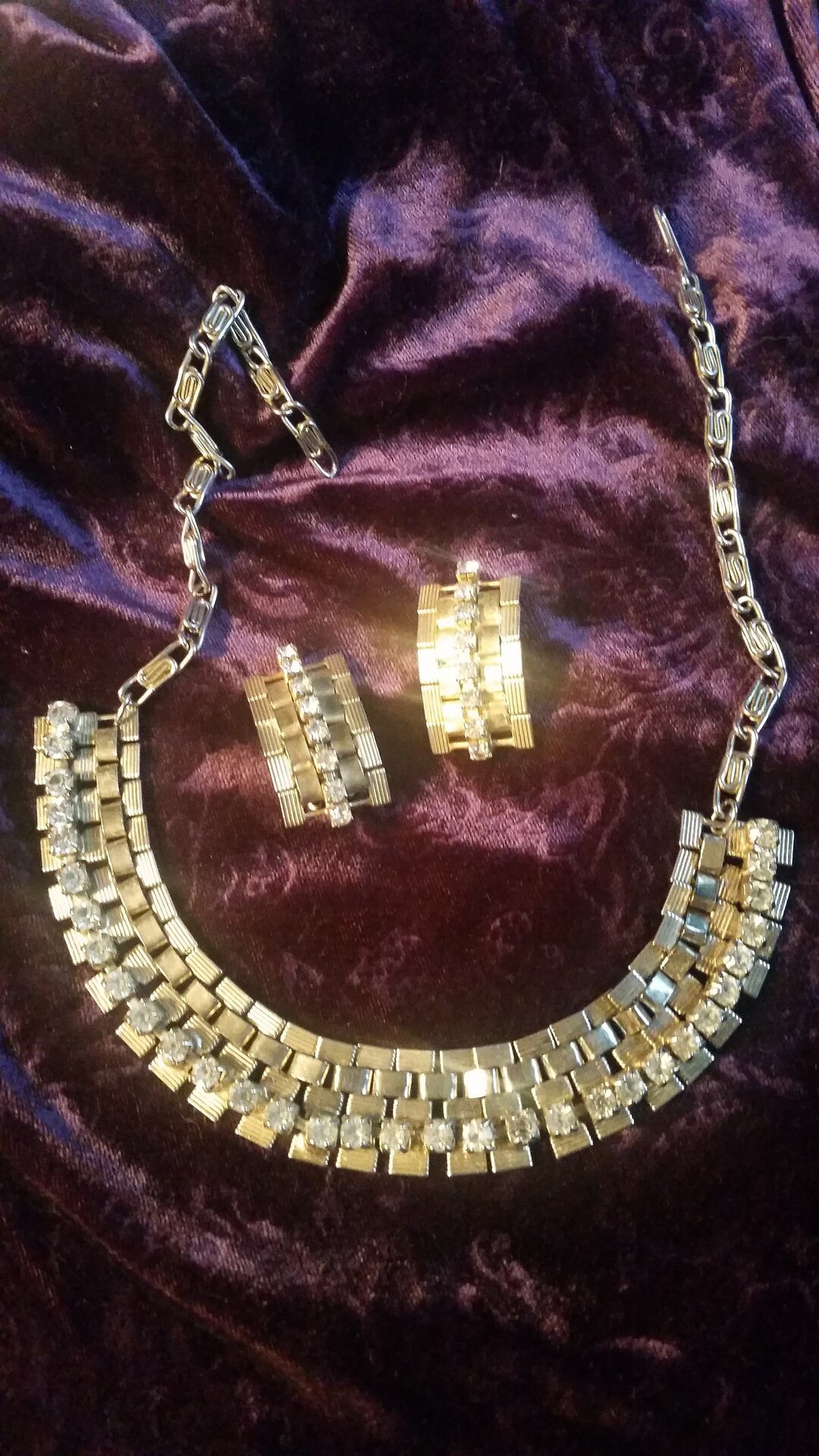 Vintage Sparkling Rhinestone Collar Choker Necklace and Matching ...