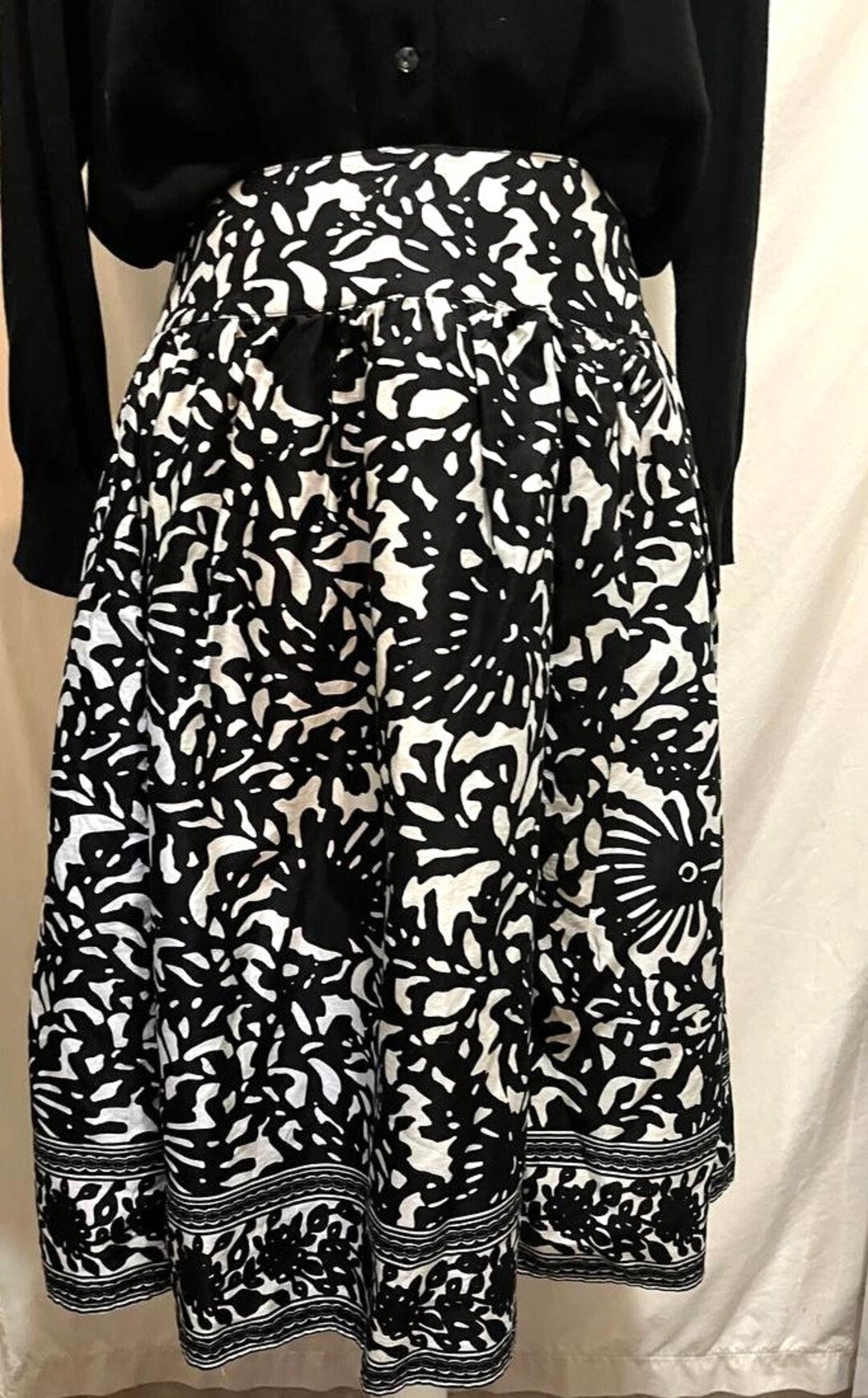 Abstract Print Skirt ~ Black White Tribal ~ A Line ~ Zipper ~ Size ...