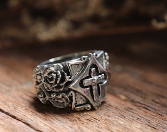 Cross Gothic Ring for Men Made of Sterling Silver 925 Vintage | Etsy