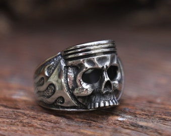 Skull Fire Piston Head Ring for Men Made of Sterling Silver | Etsy