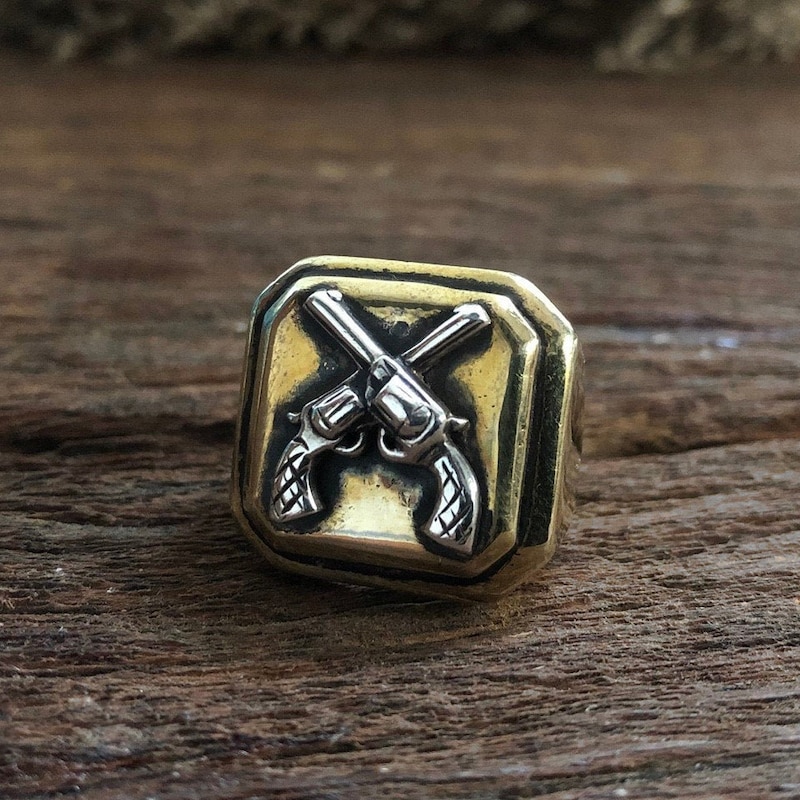 Brass Mexican Biker Ring - Etsy UK