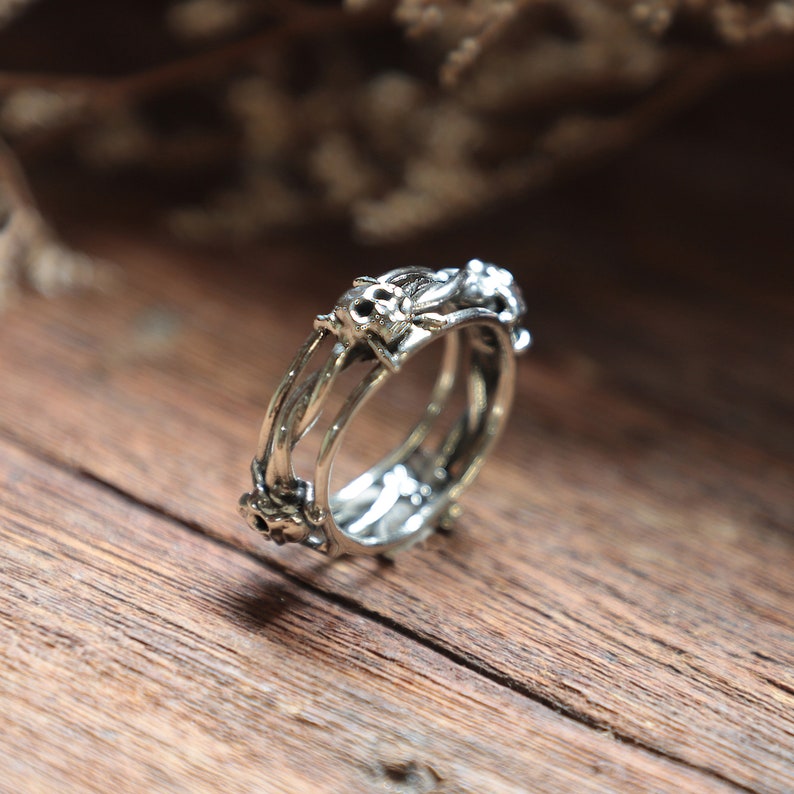 Skull Barbed Wire Band Ring for Unisex Made of Sterling Silver 925 Punk ...