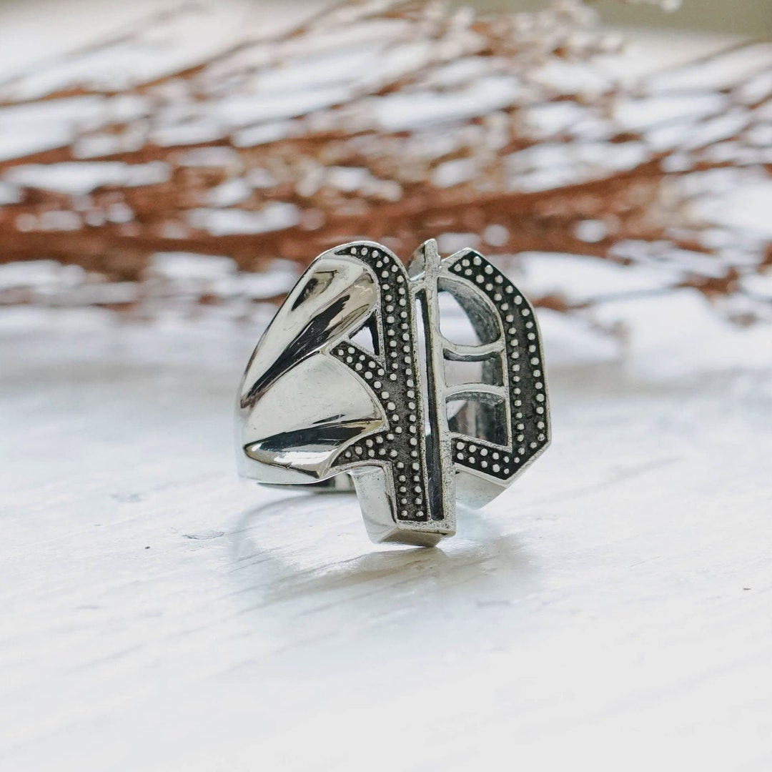 P Letter Old English Ring for Men Made of Sterling Silver 925 Biker ...