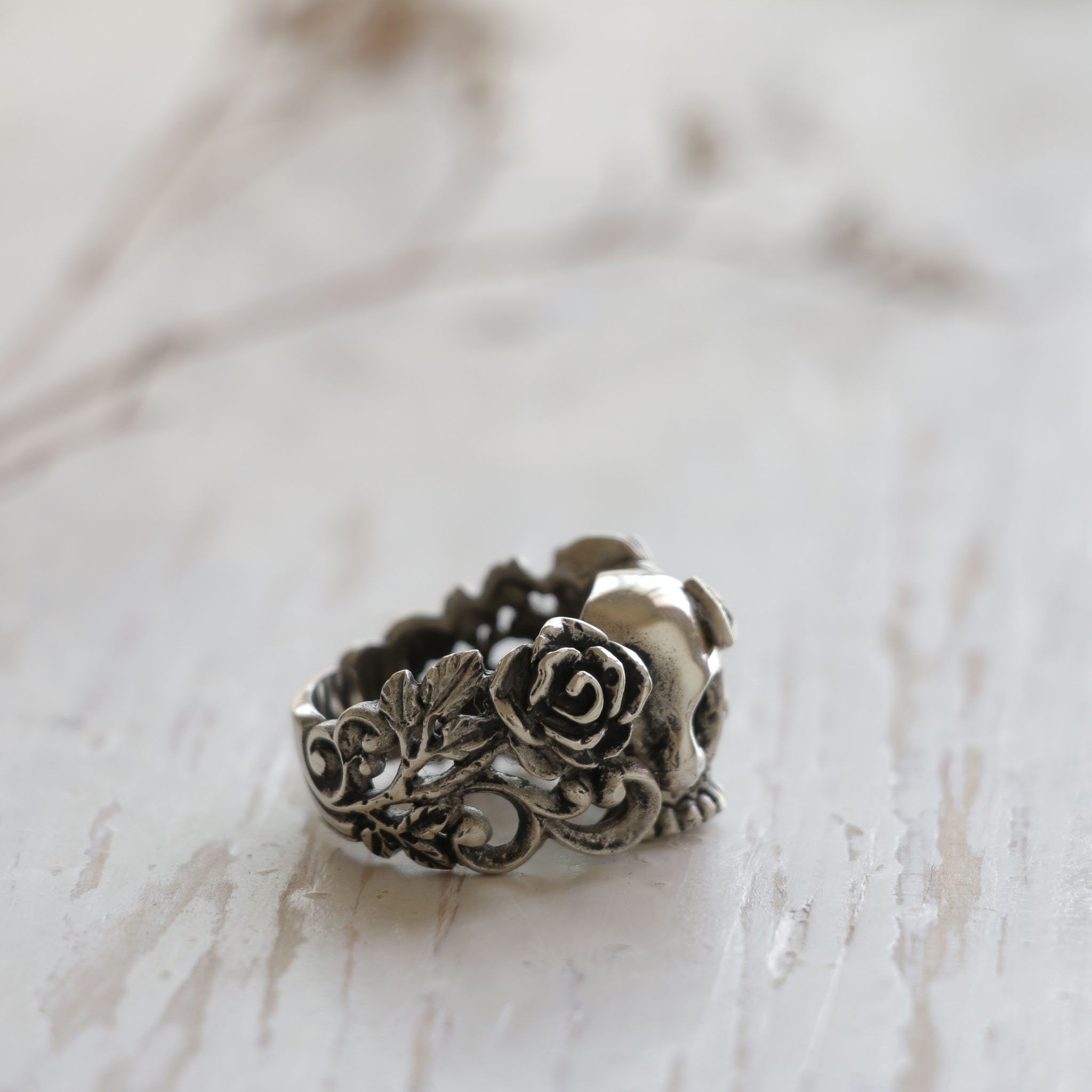 Skull and Rose Ring for Unisex Made of Sterling Silver 925 | Etsy