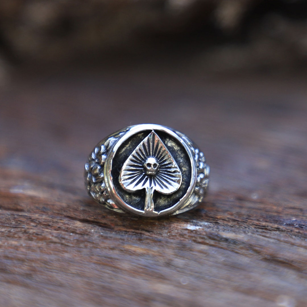 Ace Spades Skull Ring for Men Made of Sterling Silver 925 Vintage Style ...