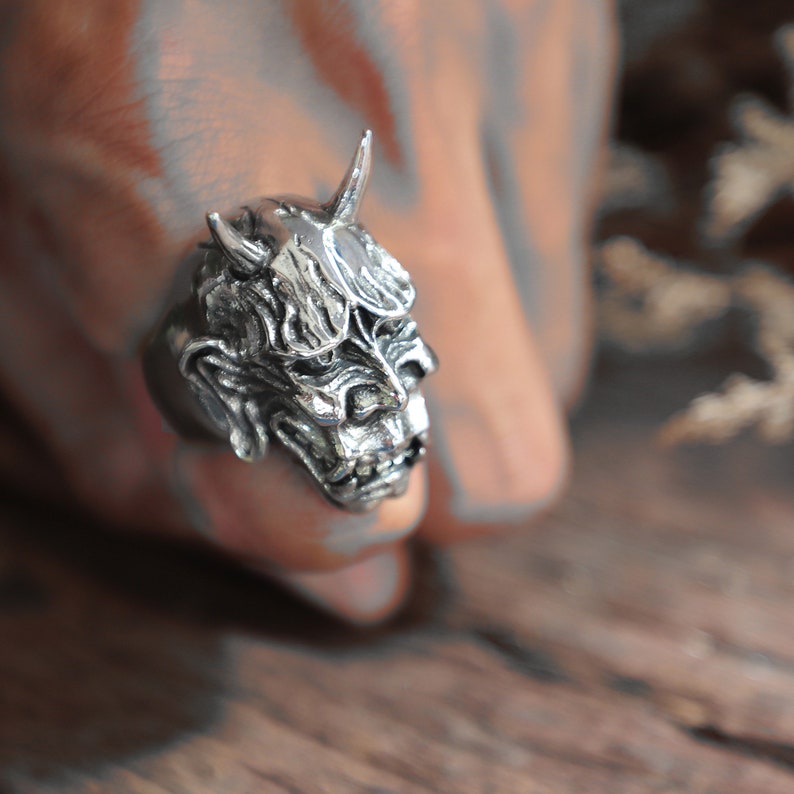 Hannya Mask Skull ring for men made of sterling silver 925 | Etsy