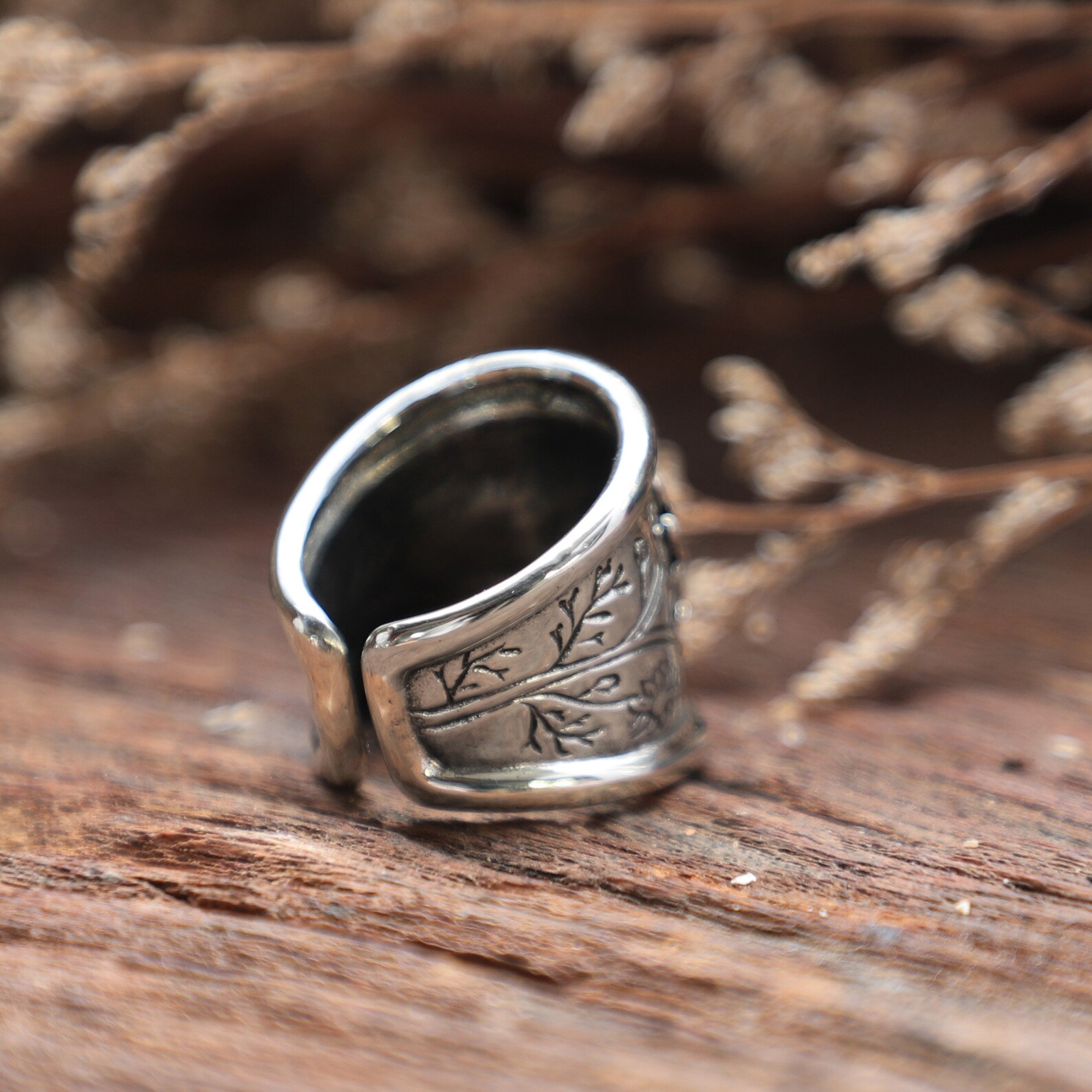 Olive Wreath Flower Cigar Band Ring for Women Made of Sterling Silver ...