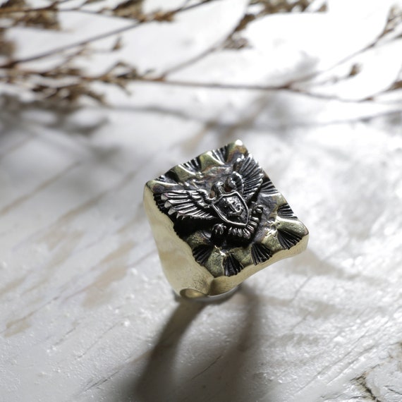 Eagles Mexican Biker Ring for Man Made of Brass and Silver | Etsy