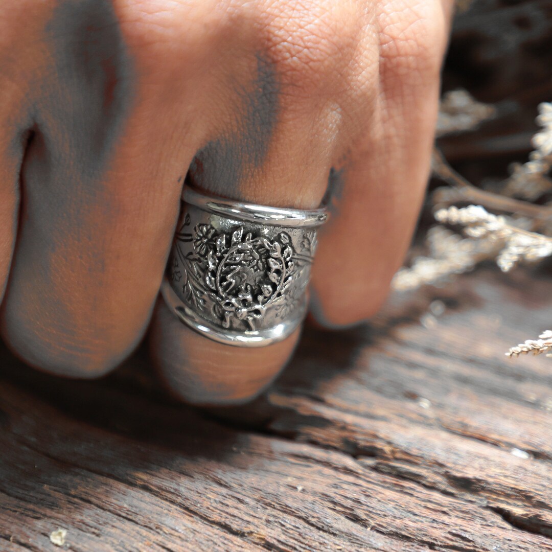Olive Wreath Flower Cigar Band Ring for Women Made of Sterling Silver ...