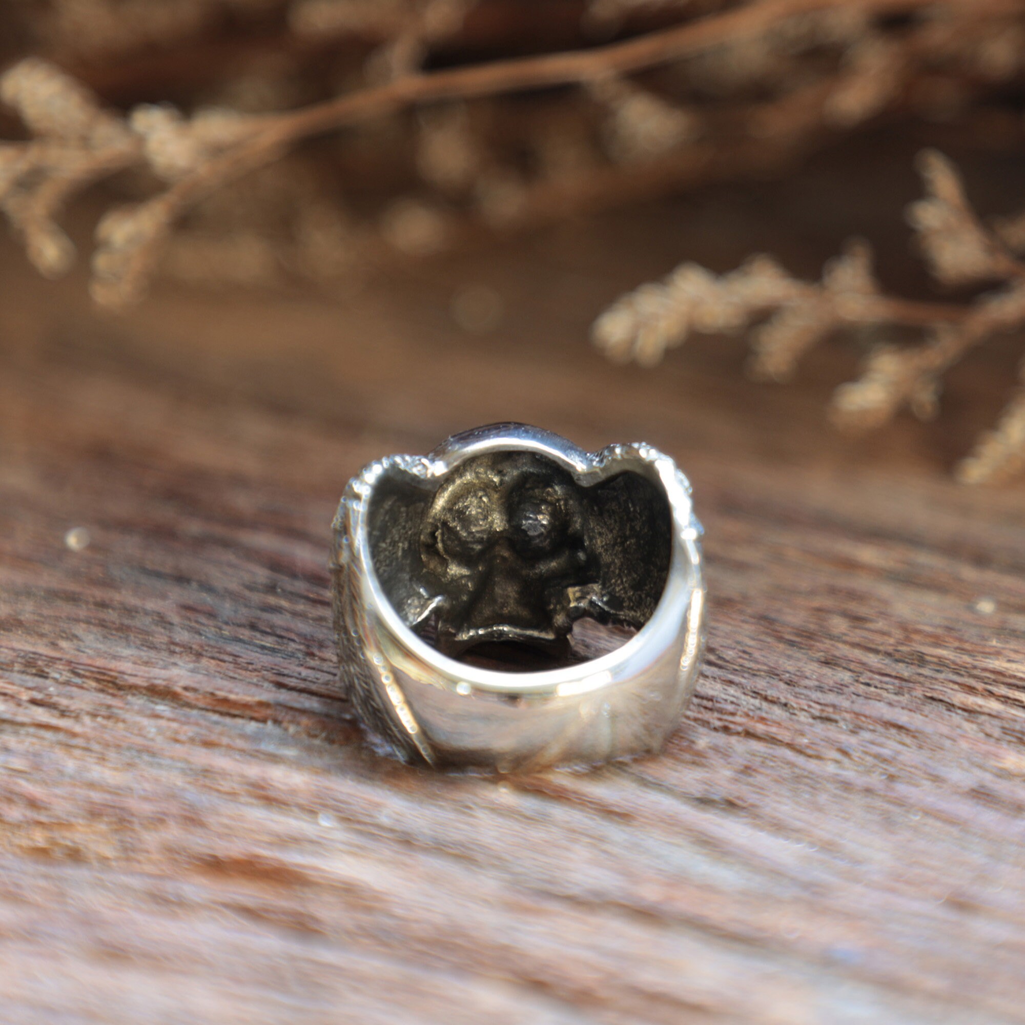 Bird Wings Skull Ring for Men Made of Sterling Silver 925 | Etsy
