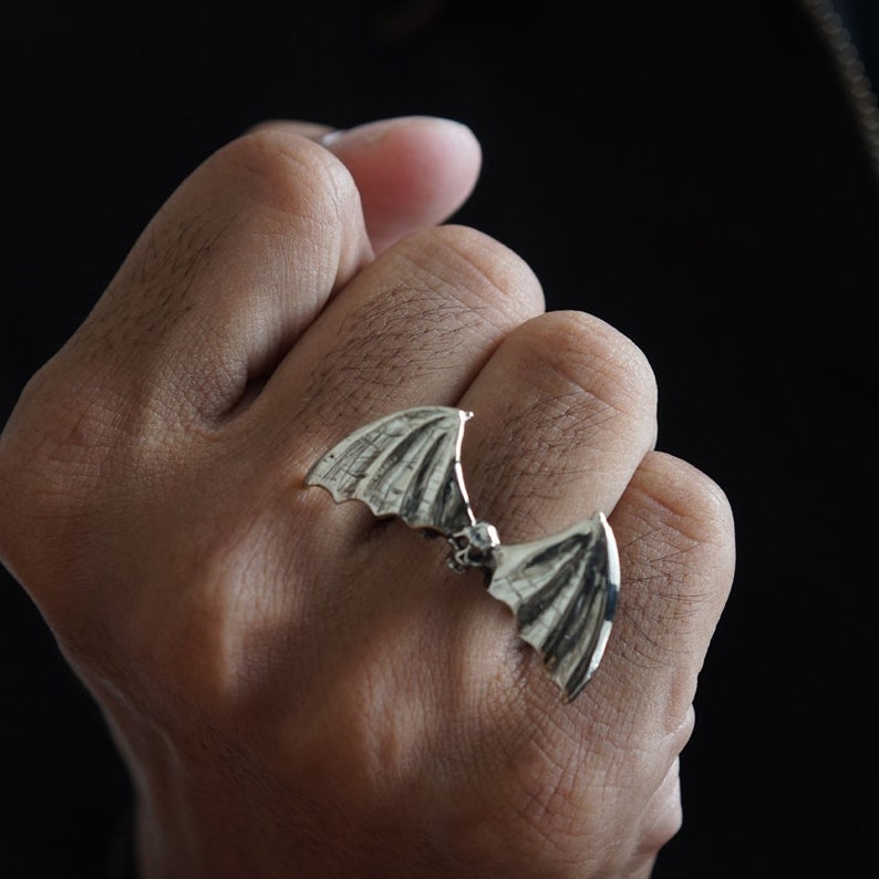 Bat Wing Skull Ring for Women Made of Sterling Silver 925 Gothic Style ...