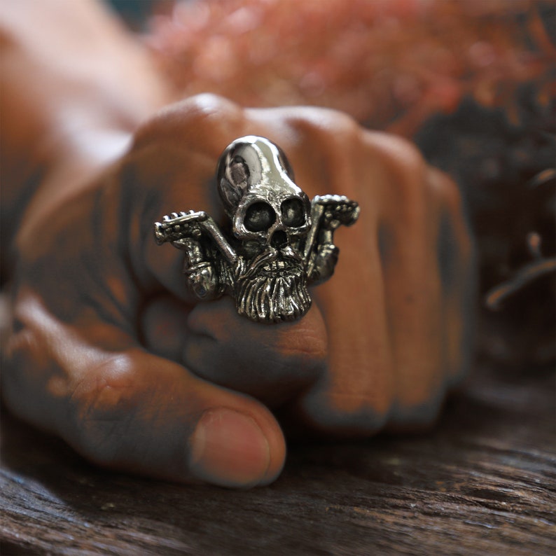 Skull Beard Ring for Men Made of Sterling Silver 925 Biker - Etsy