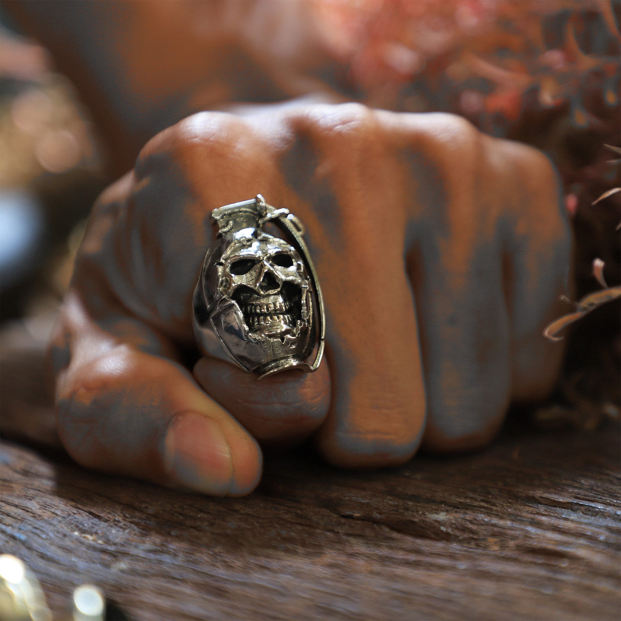Skull hand grenade ring for men made of sterling silver 925 | Etsy