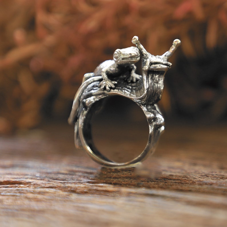 Snail and Gecko Ring for Men Made of Sterling Silver 925 Boho | Etsy