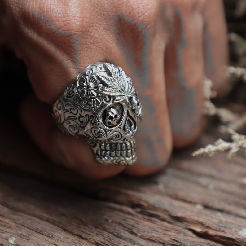 Skull Sugar Marijuana Ring for Men Made of Sterling Silver - Etsy