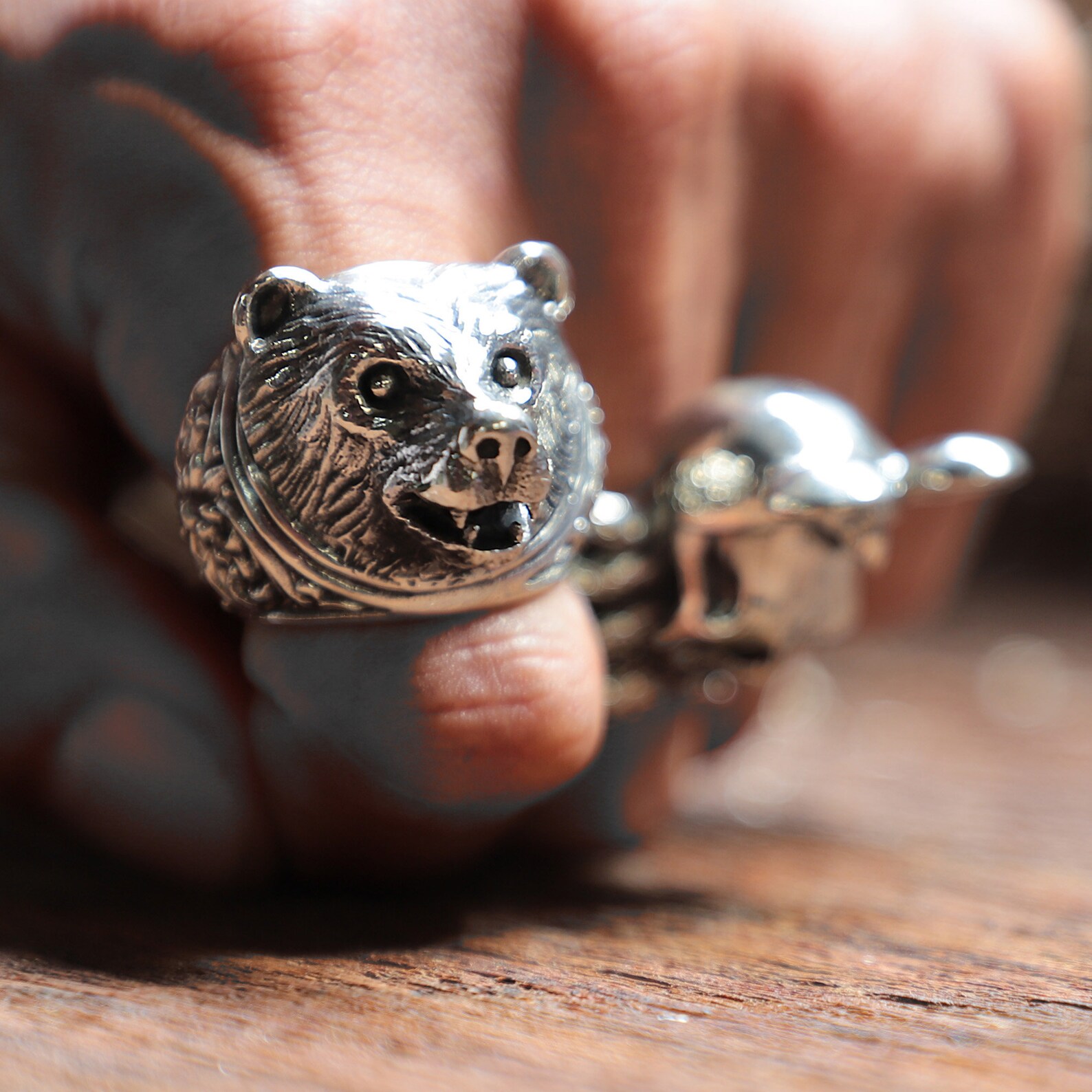 Gothic Teddy Bear ring for men made of sterling silver 925 | Etsy