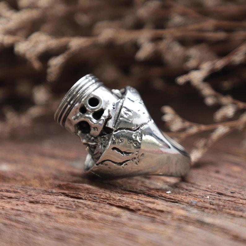 Skull Piston Head Ring for Men Made of Sterling Silver 925 Biker Style ...