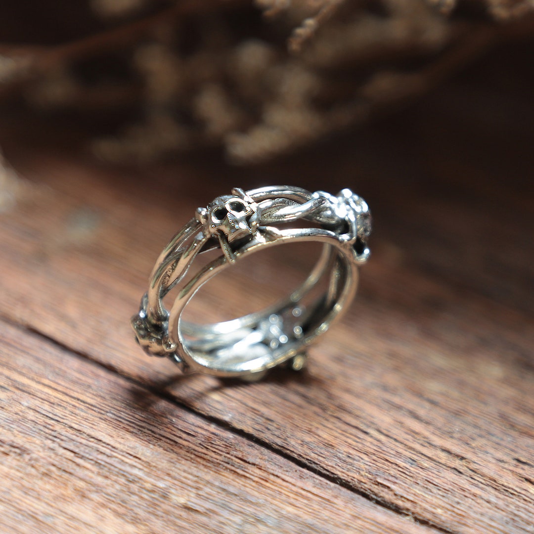 Skull Barbed Wire Band Ring for Unisex Made of Sterling Silver 925 Punk ...