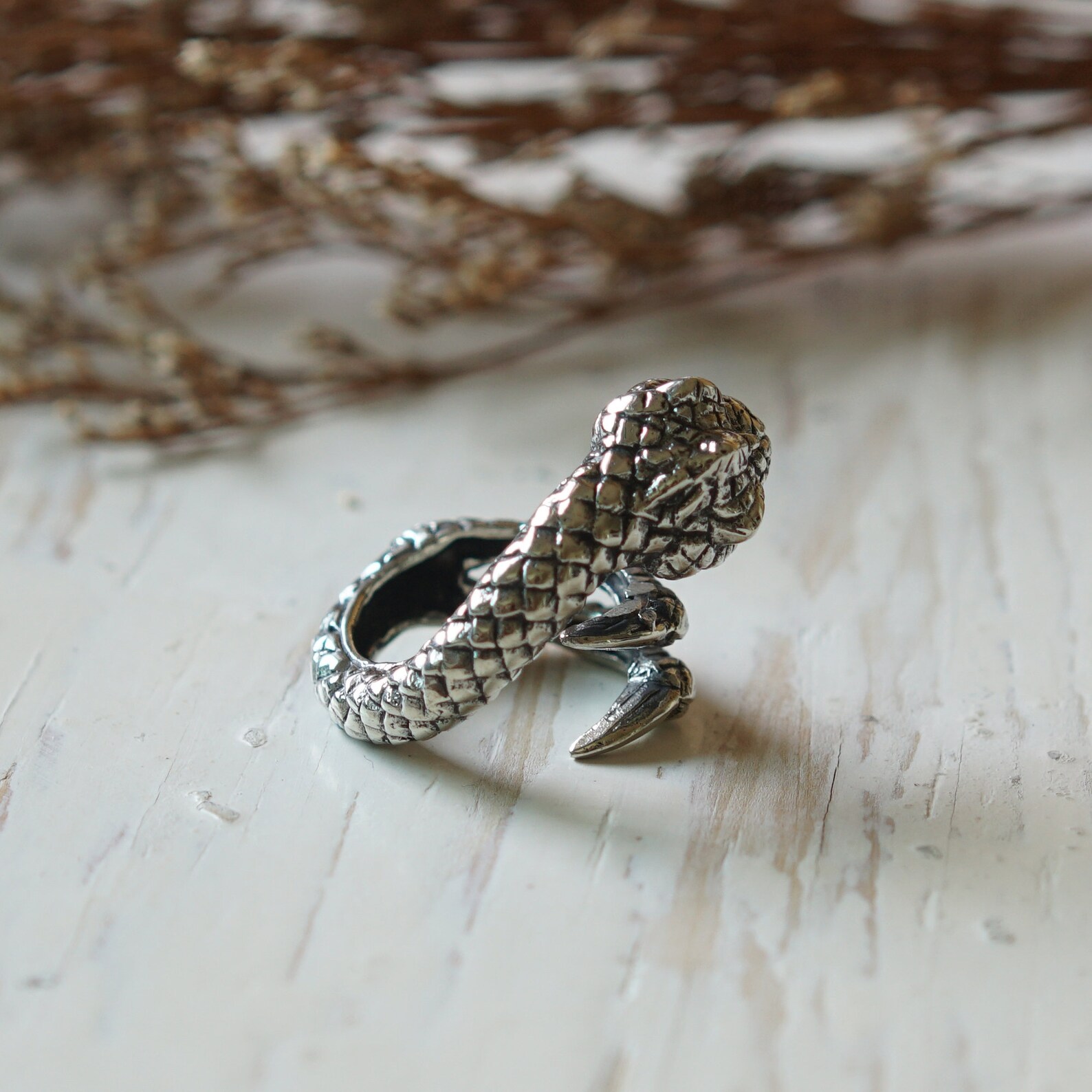King Cobra Snake and Dragon Claw Ring for Man Made of Sterling - Etsy