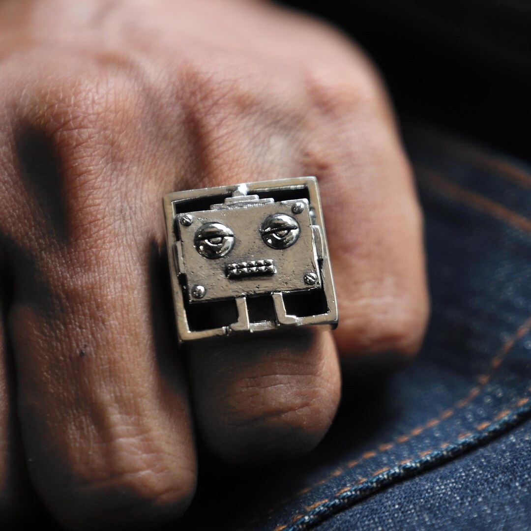 Vintage Robot Ring for Men Made of Sterling Silver 925 Minimal Style - Etsy