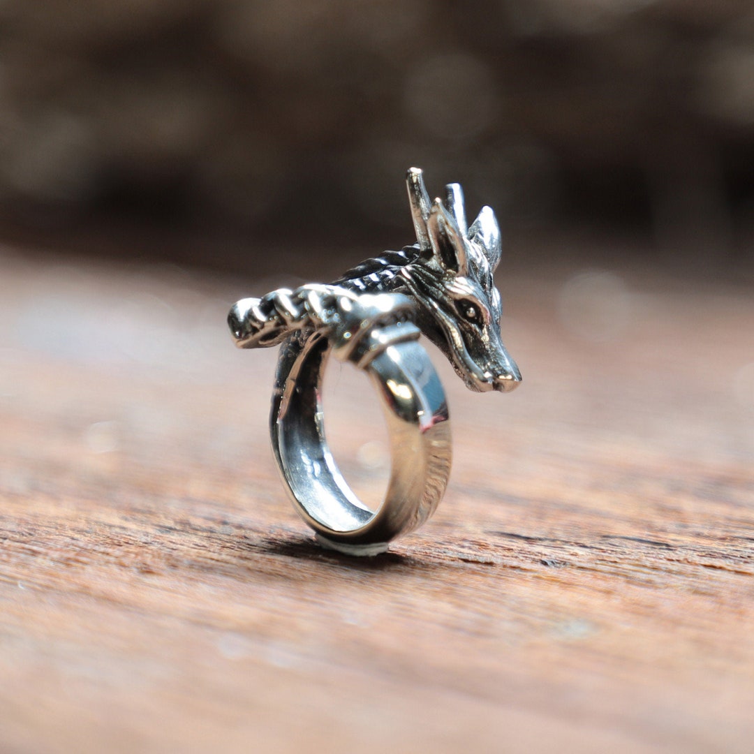 Samurai Sword River Dragon Ring for Men Made of Sterling Silver 925 ...