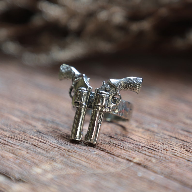 Twin Guns Ring for Men Made of Sterling Silver 925 Twin Guns | Etsy