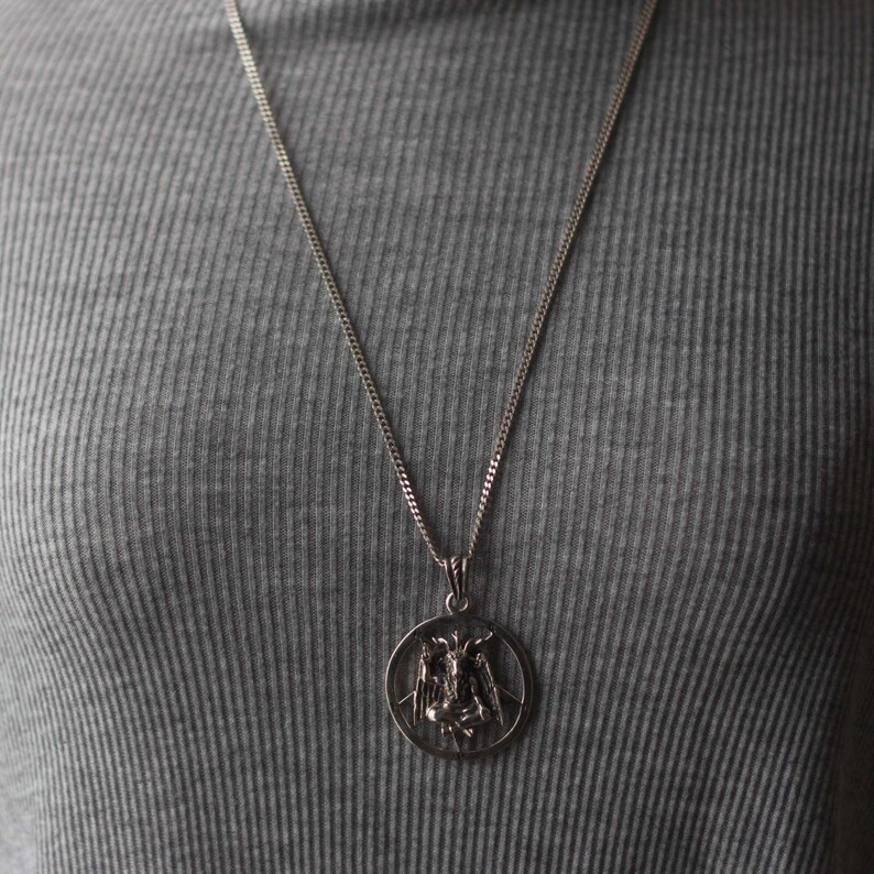 Baphomet Pendant Necklace for Men Made of Sterling Silver 925 Satan ...