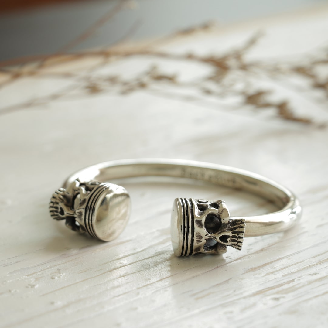 Biker Skull Bangle for Men Made of Sterling Silver 925 Piston Head ...