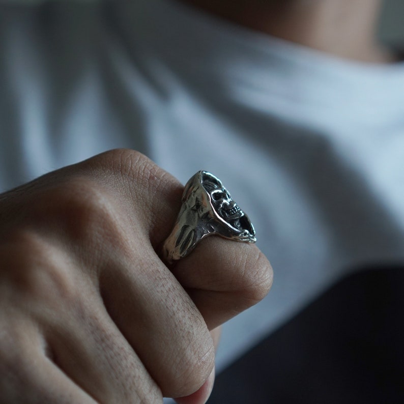 Grim Reaper Skull Hood Ring for Men Made of Sterling Silver | Etsy