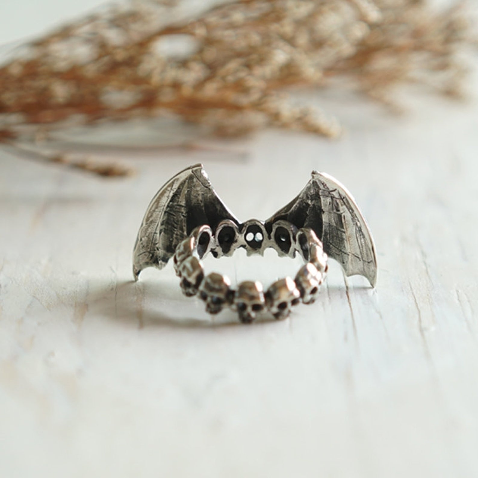 Bat Wing Skull Ring for Women Made of Sterling Silver 925 Gothic Style ...