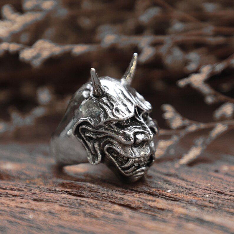 Hannya Mask Skull ring for men made of sterling silver 925 | Etsy