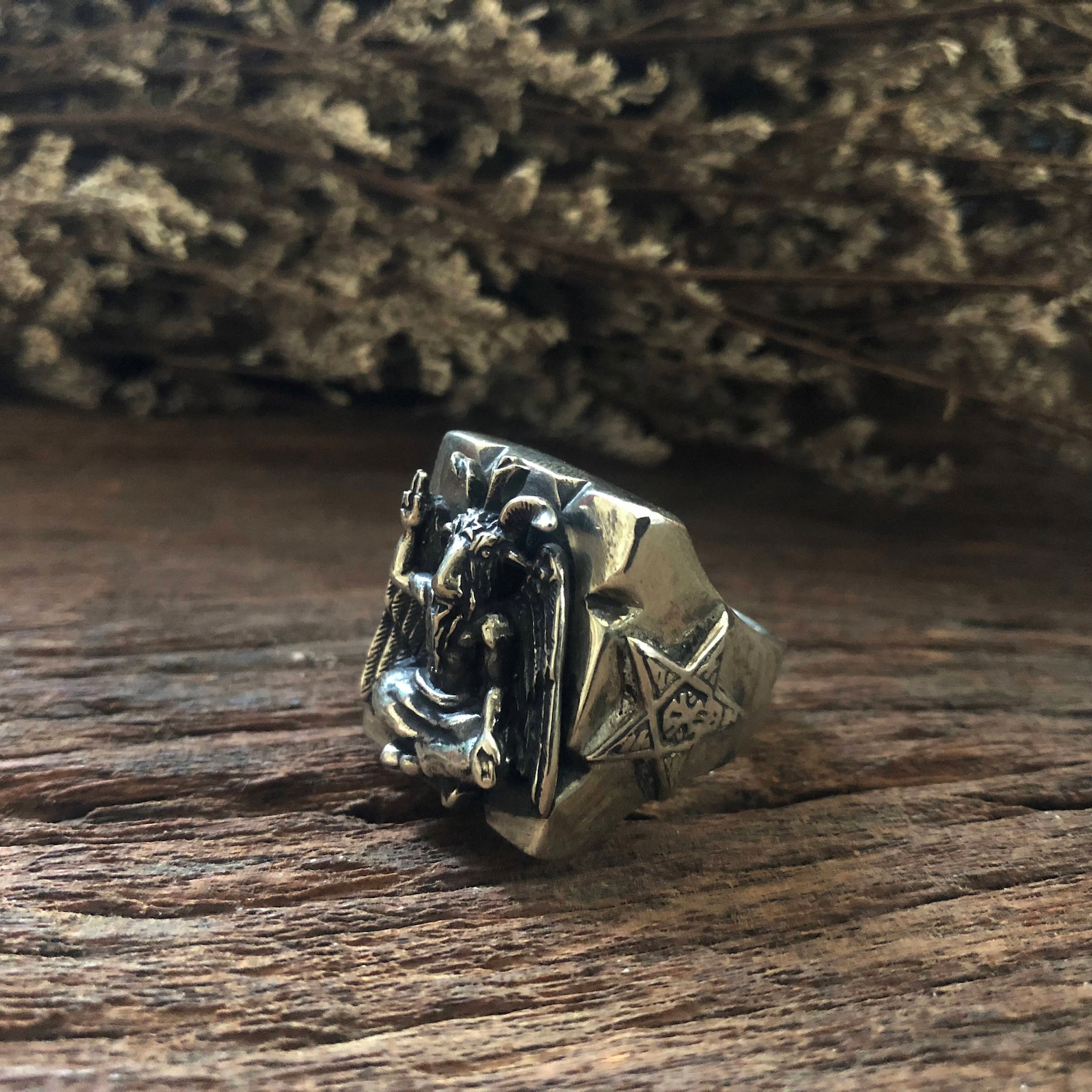 Baphomet Pentagram Caduceus Ring for Unisex Made of Sterling - Etsy