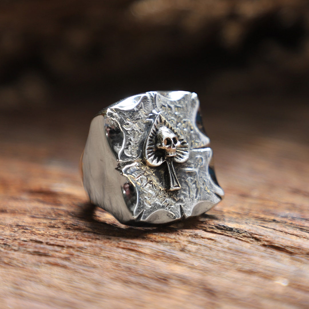 Ace Spades Skull Ring for Men Made of Sterling Silver 925 Vintage Style ...