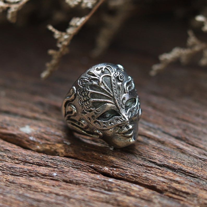 Masquerade Mask Ring for Unisex Made of Sterling Silver 925 Biker Style ...