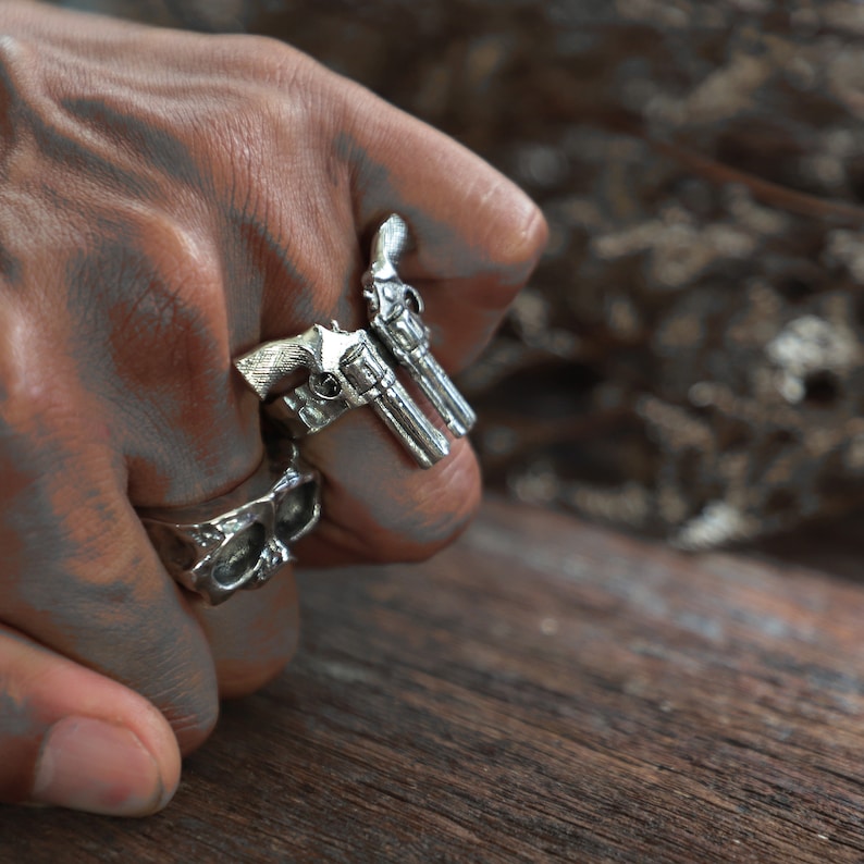 Twin Guns Ring for Men Made of Sterling Silver 925 Twin Guns | Etsy