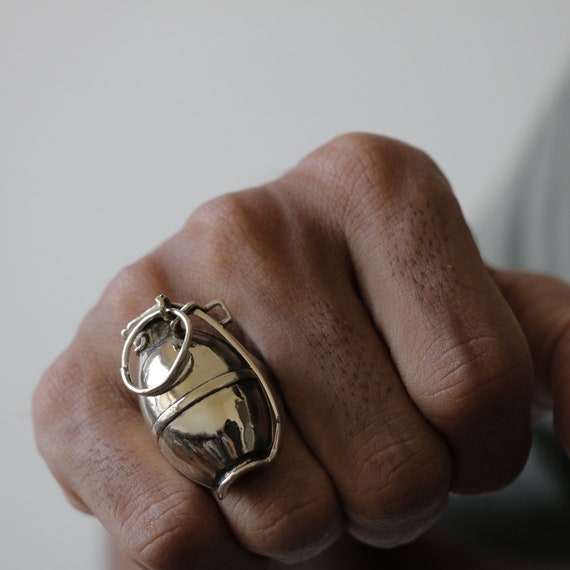 Hand Grenade Ring for Men Made of Sterling Silver 925 Military - Etsy
