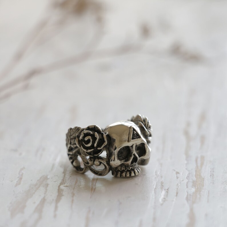 Skull and Rose Ring for Unisex Made of Sterling Silver 925 - Etsy