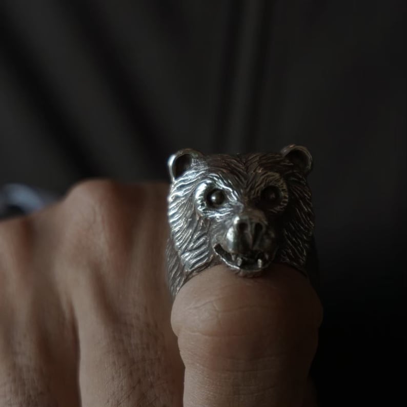 Bear Ring for Men Made of Sterling Silver 925 Animal - Etsy