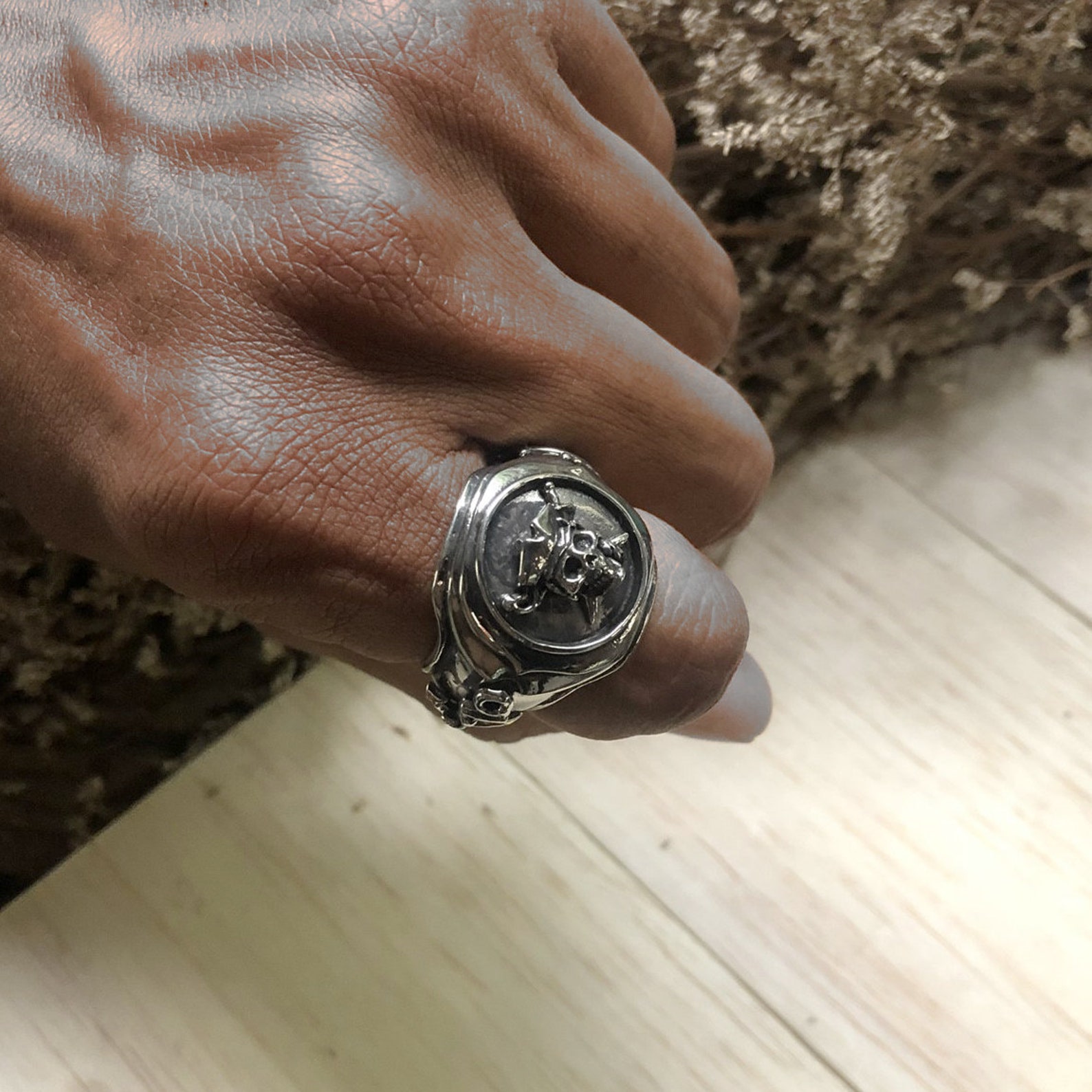 Pirate Skull Ring for Men Made of Sterling Silver 925 Vintage | Etsy
