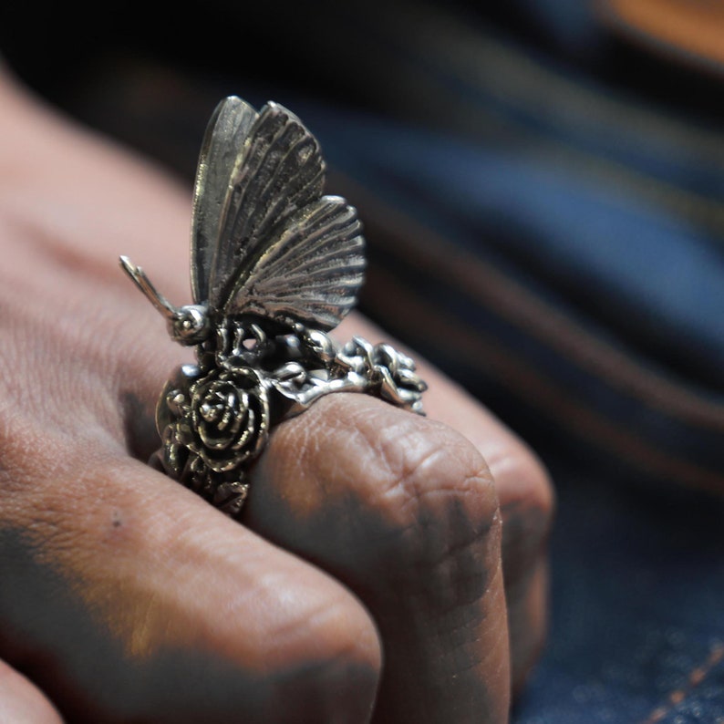 Butterfly and Flowers Ring for Unisex Made of Sterling Silver - Etsy