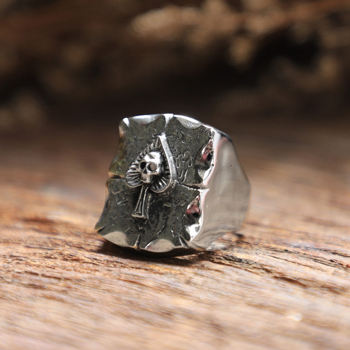 Ace Spades Skull Ring for Men Made of Sterling Silver 925 - Etsy